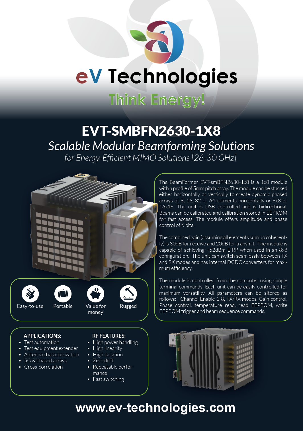 EVT-smBFN2630-1×8 BeamFormer – eV Technologies